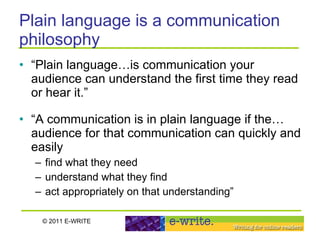 Updated e write - plain language workshop - cdc - 25 april2011 | PPT