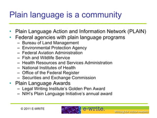 Updated e write - plain language workshop - cdc - 25 april2011 | PPT
