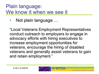Updated e write - plain language workshop - cdc - 25 april2011 | PPT