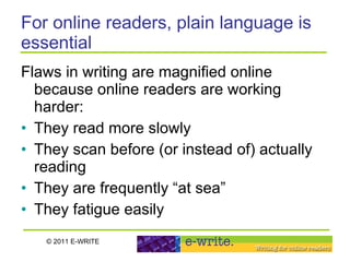 Updated e write - plain language workshop - cdc - 25 april2011 | PPT