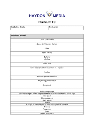 Updated equipment list | DOCX