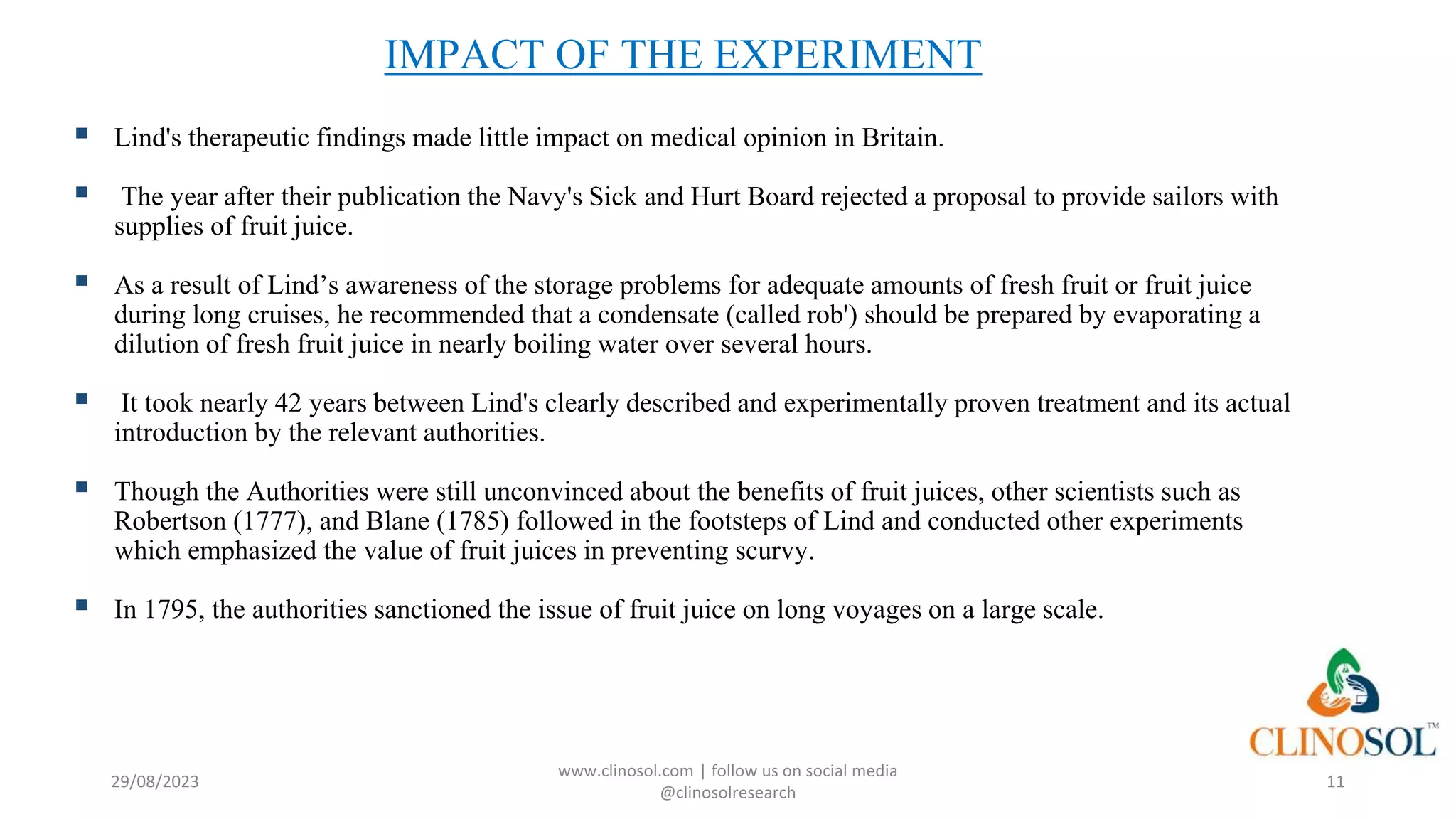 Construction of Clinical Trials - The James Lind Era | PPTX