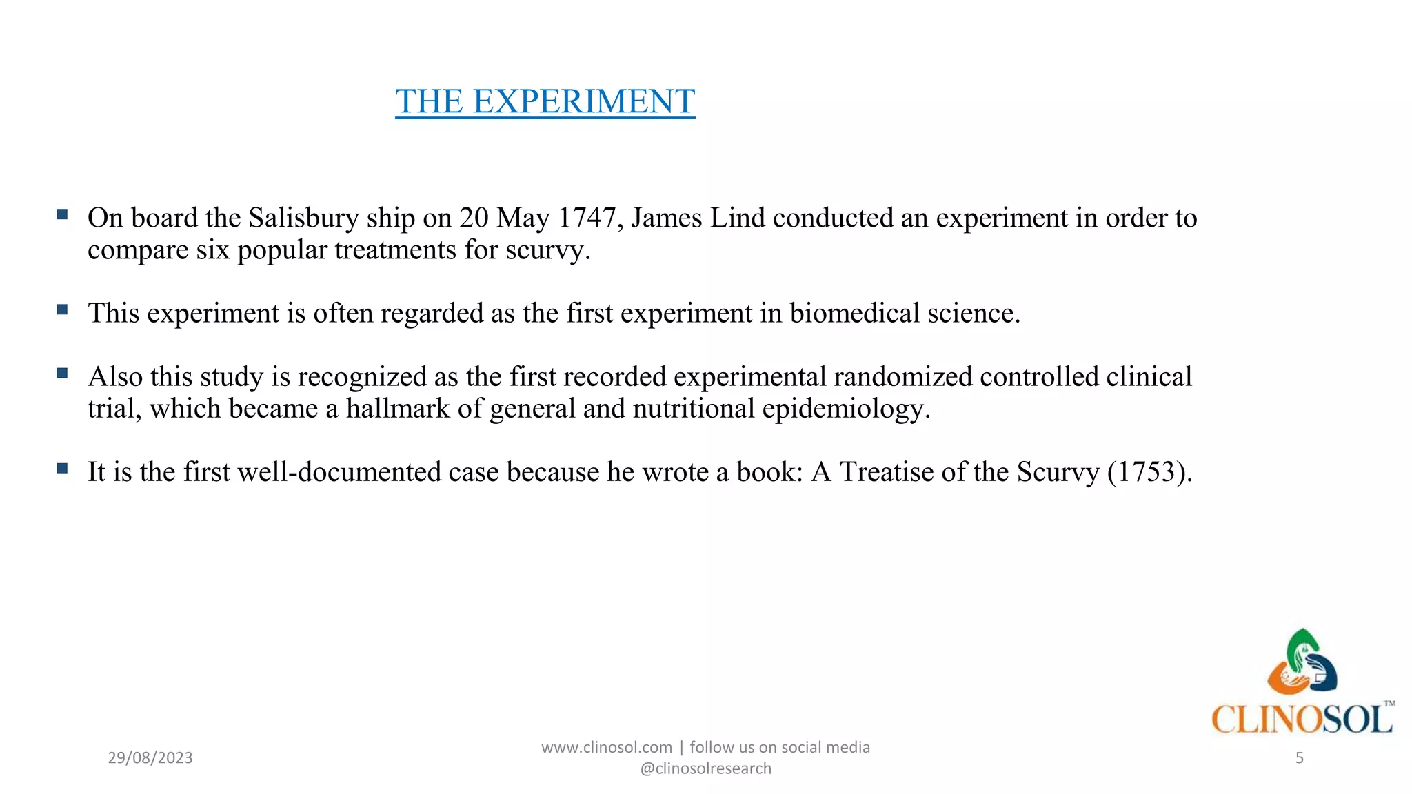 Construction of Clinical Trials - The James Lind Era | PPTX