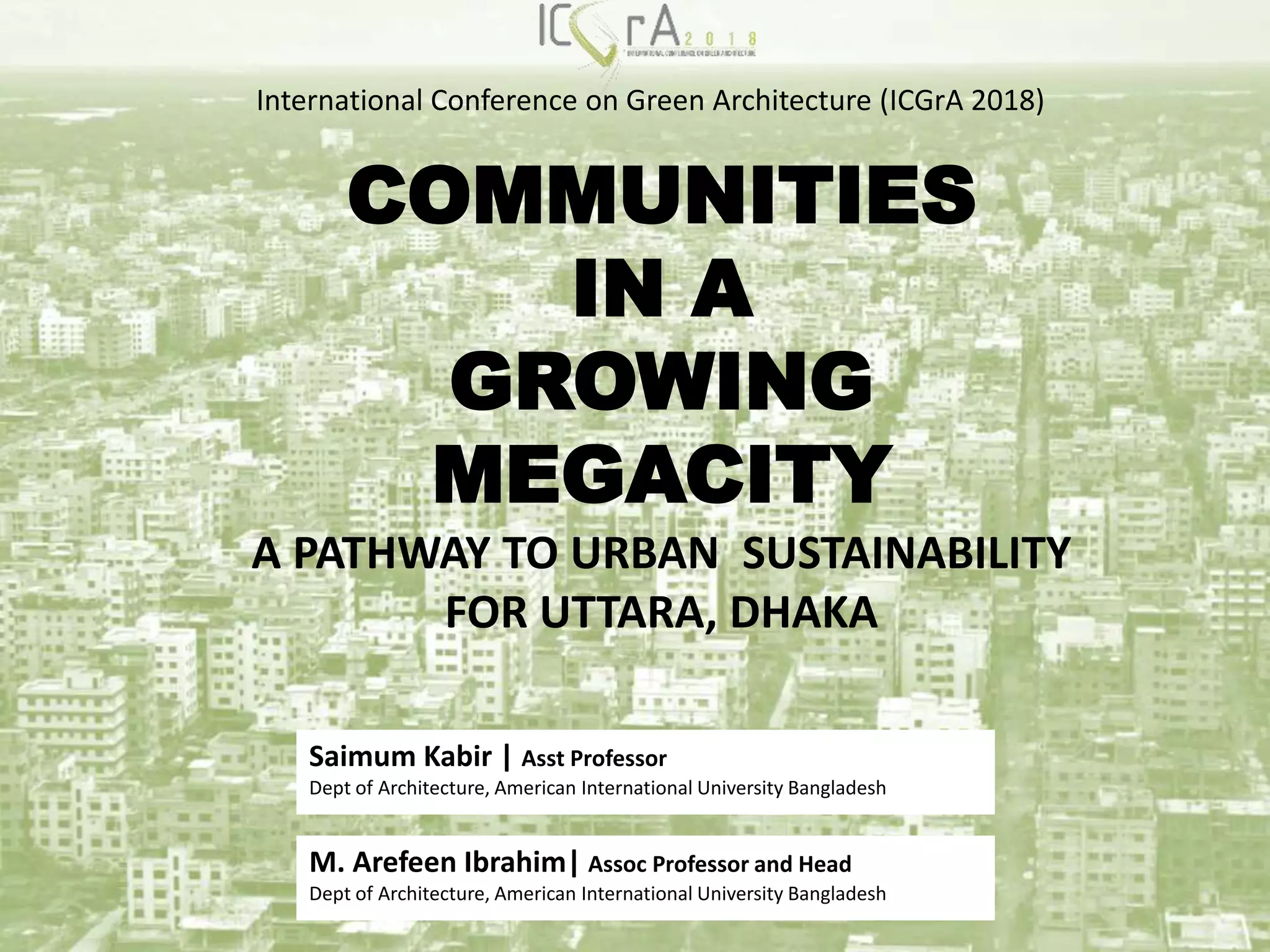 Communities in a Growing Megacity: A Pathway to Urban Sustainability of ...