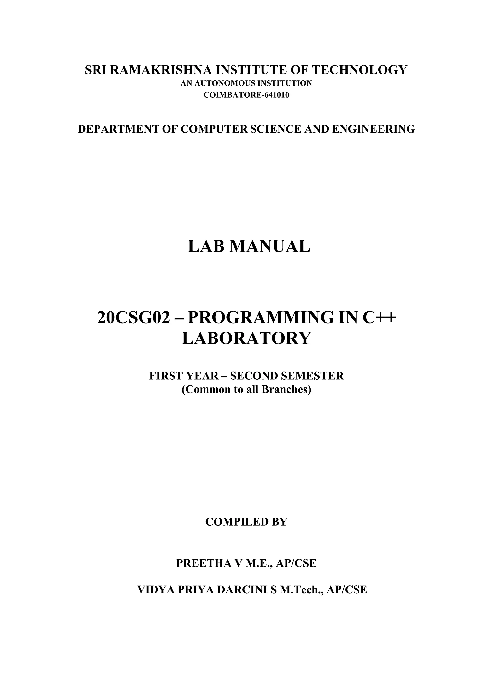 Oops Lab Manual Programs Using C Programming Language Pdf