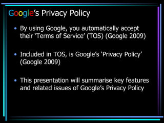 Policy Primer - Google's Privacy Policy | PPTX | Search | Internet