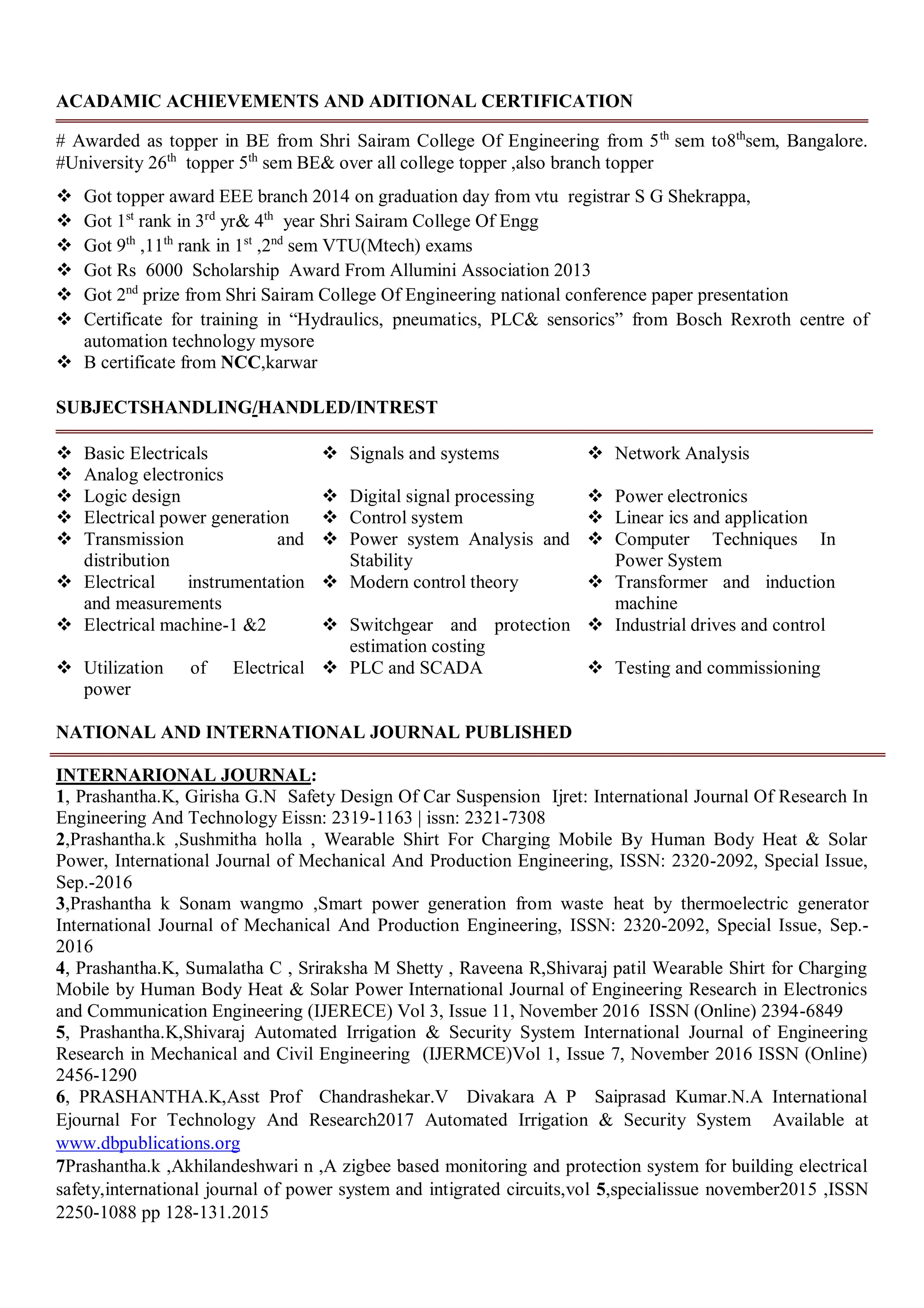prashanth updated resume 2024 for Teaching Profession | PDF