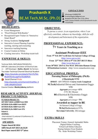 prashanth updated resume 2024 for Teaching Profession | PDF