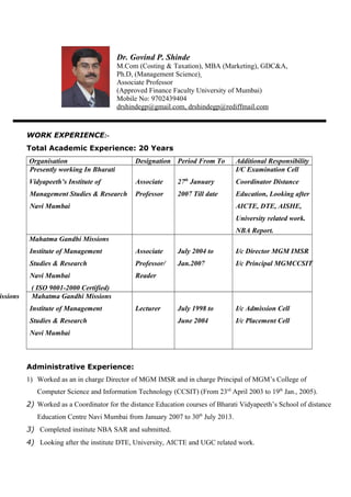 Updated resume Dr. Govind P. Shinde | DOC