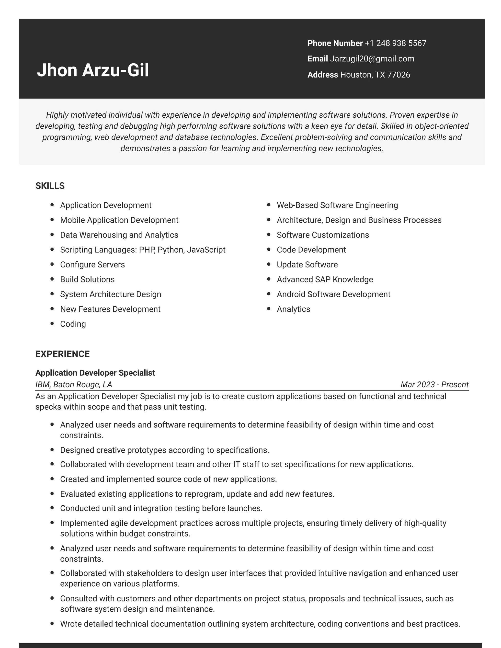 Application Developer Specialist At IBM | PDF