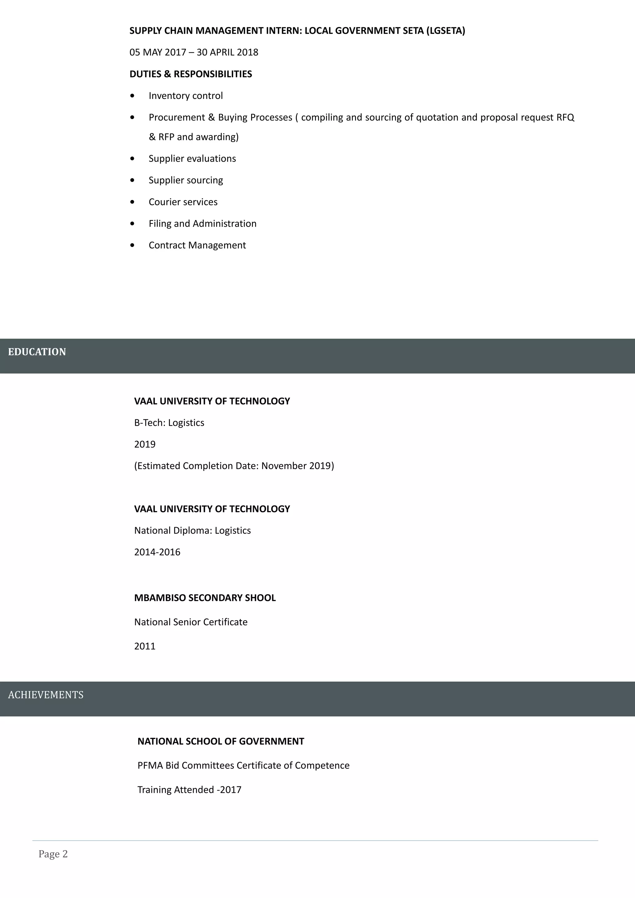 Resume of Paballo Magayi | PDF