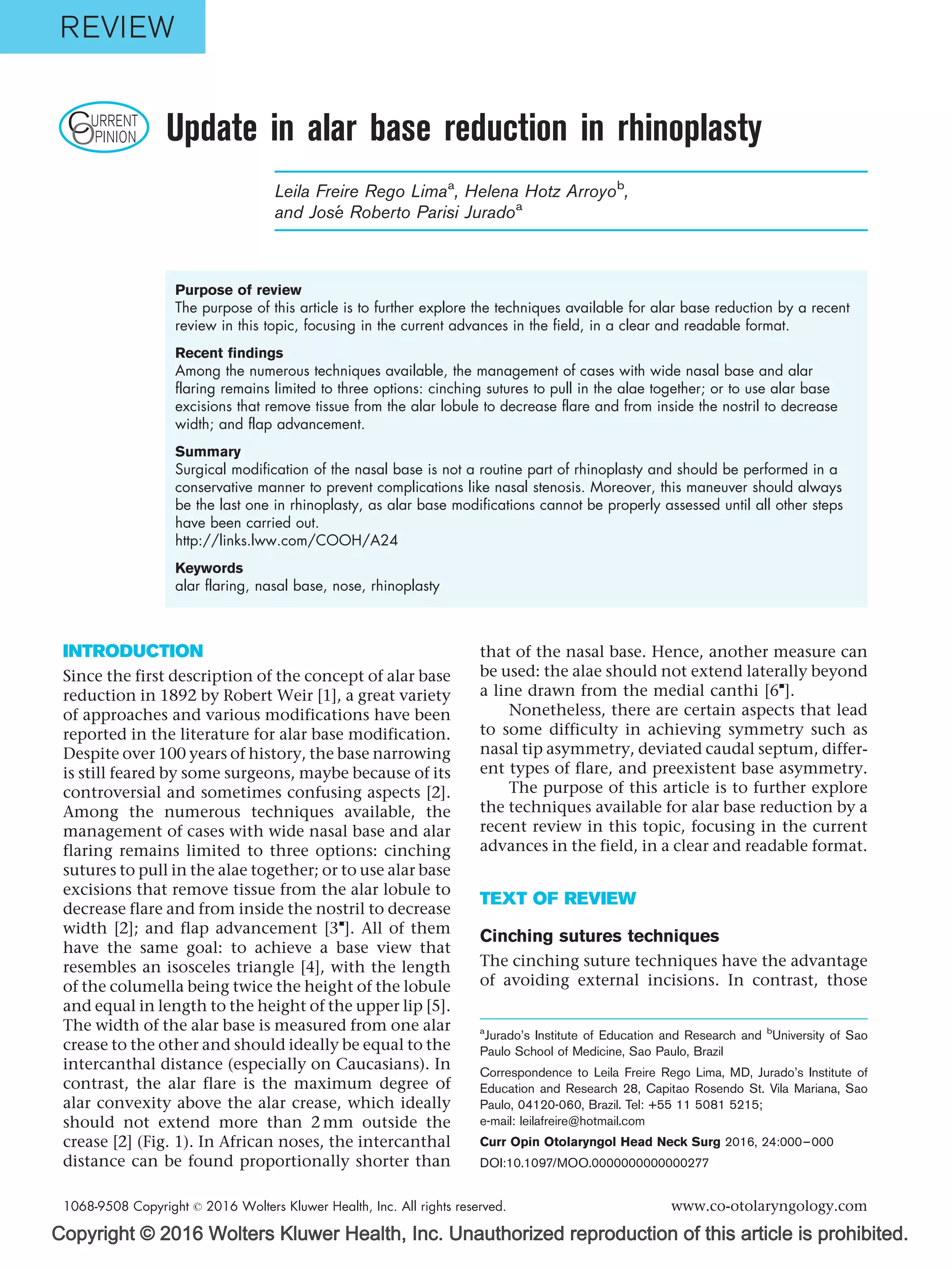 Update in alar base reduction in rhinoplasty | PDF