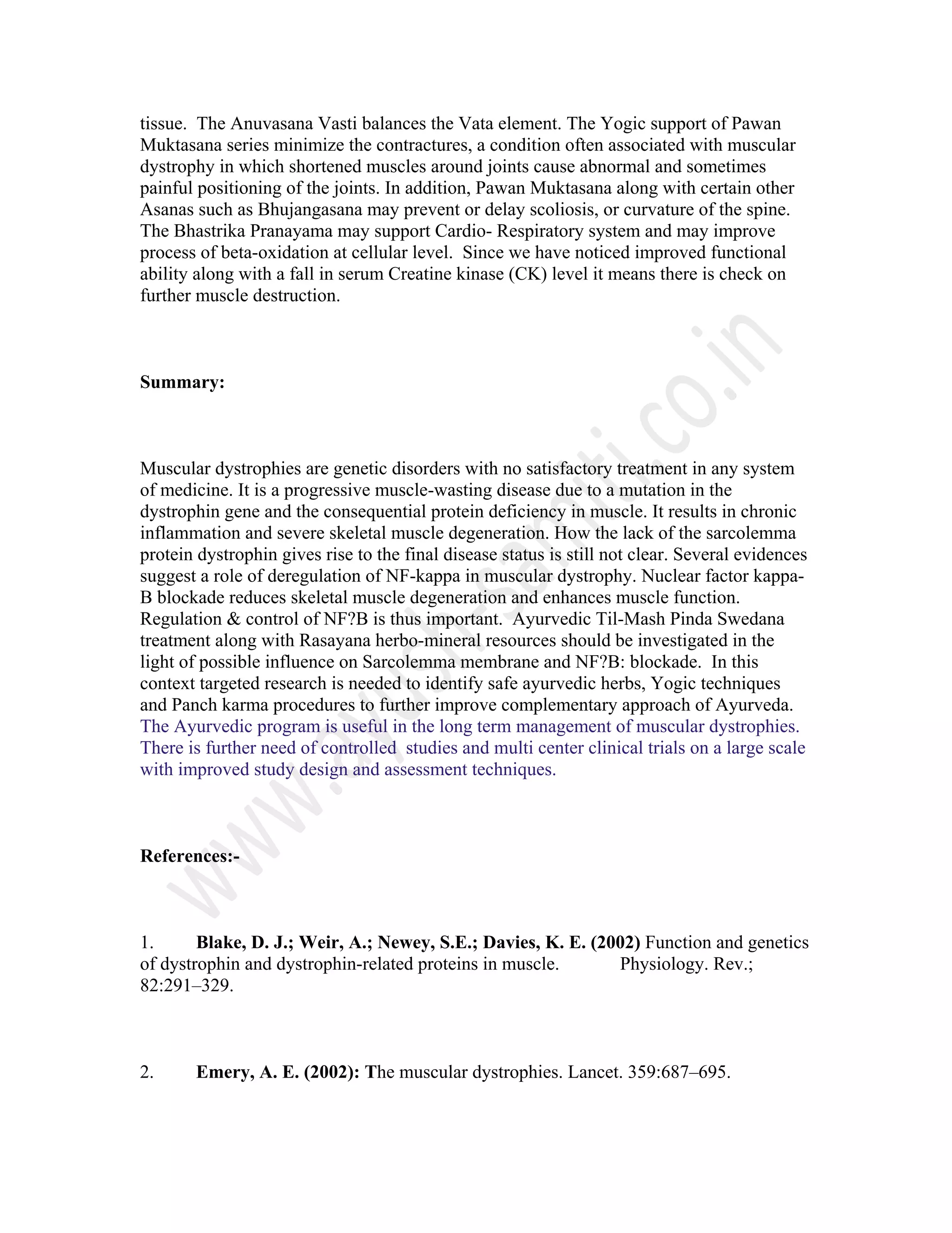 Ayurvedic Research on Muscular Dystrophy | PDF