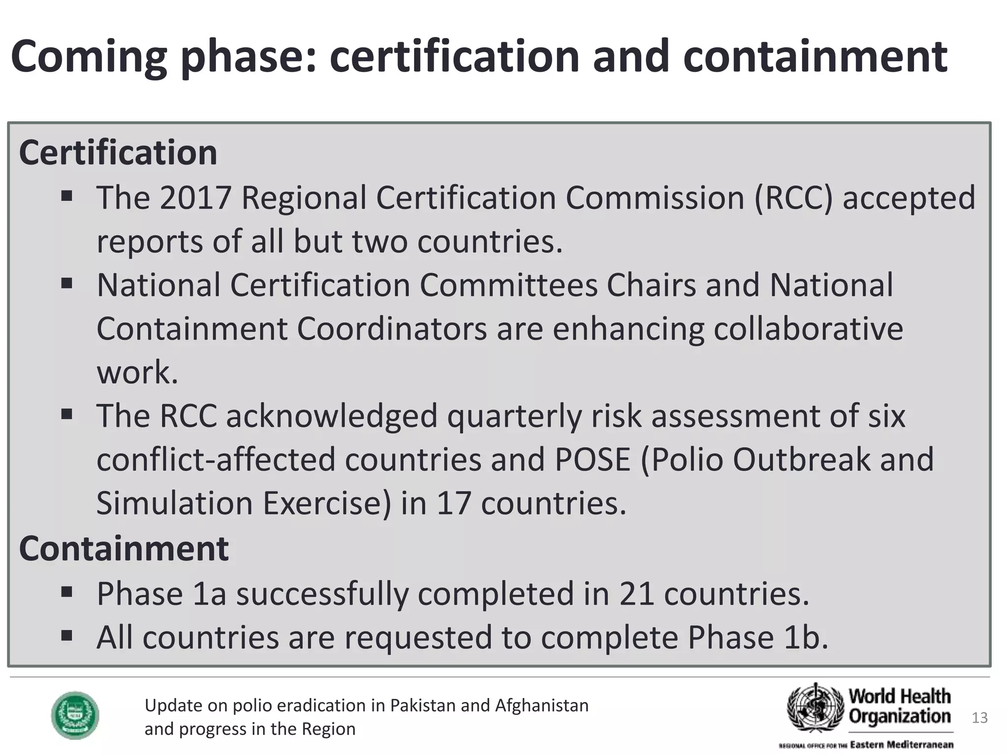 Update on the polio eradication programme in Pakistan and Afghanistan ...