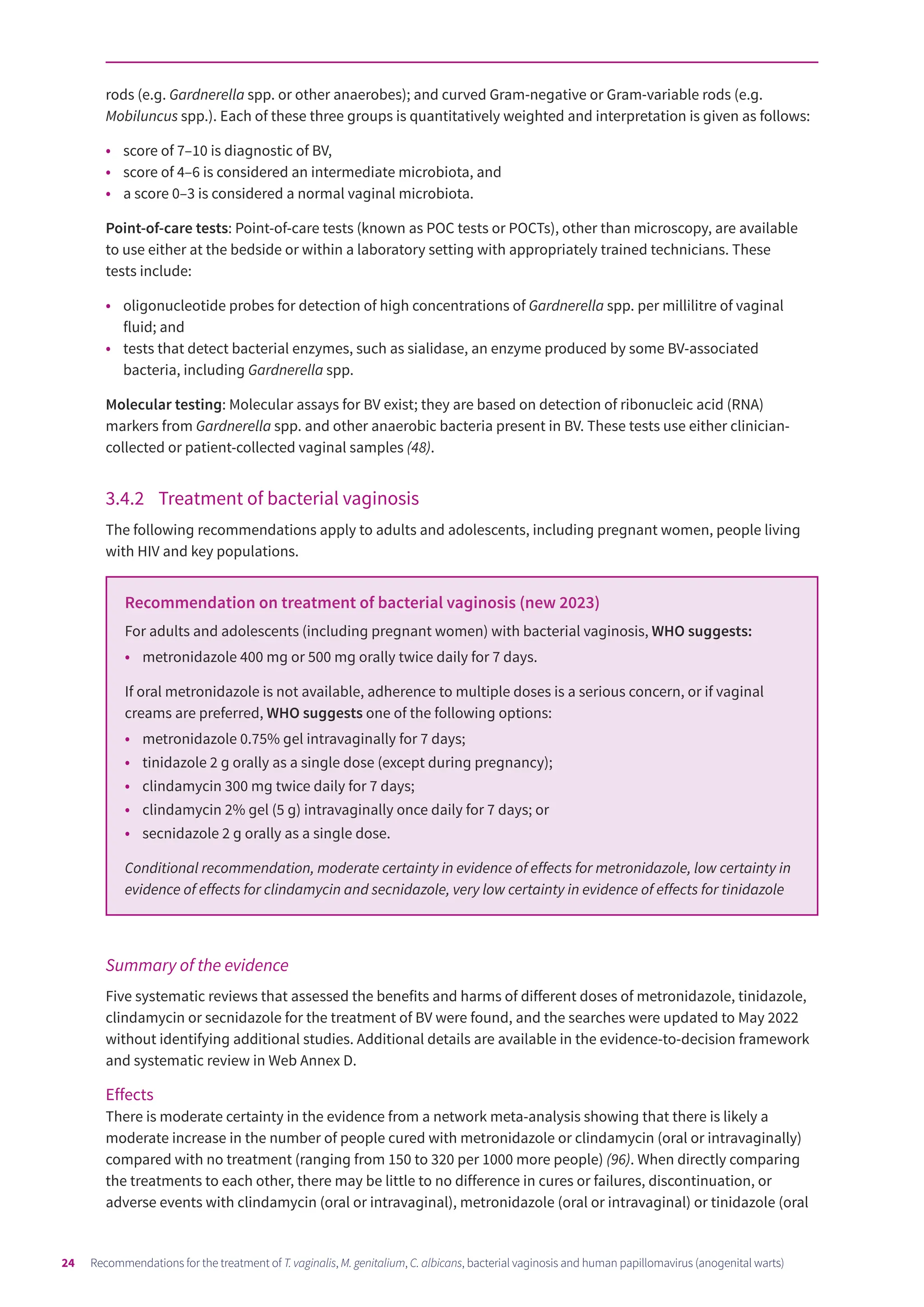 Update recommendations for the treatment of Trichomonas vaginalis ...