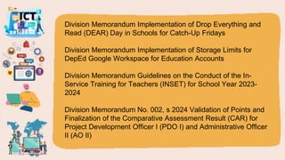 Updates on Different DepEd Memorandums d | PPTX | Educational ...