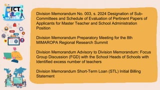 Updates on Different DepEd Memorandums d | PPTX