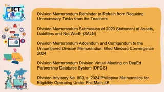 Updates on Different DepEd Memorandums d | PPTX | Educational ...