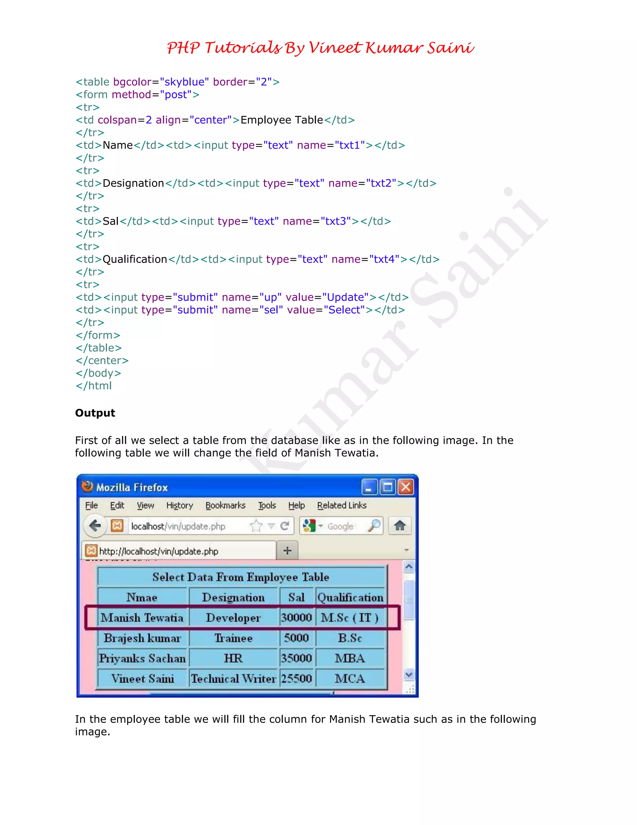 Update statement in PHP | PDF