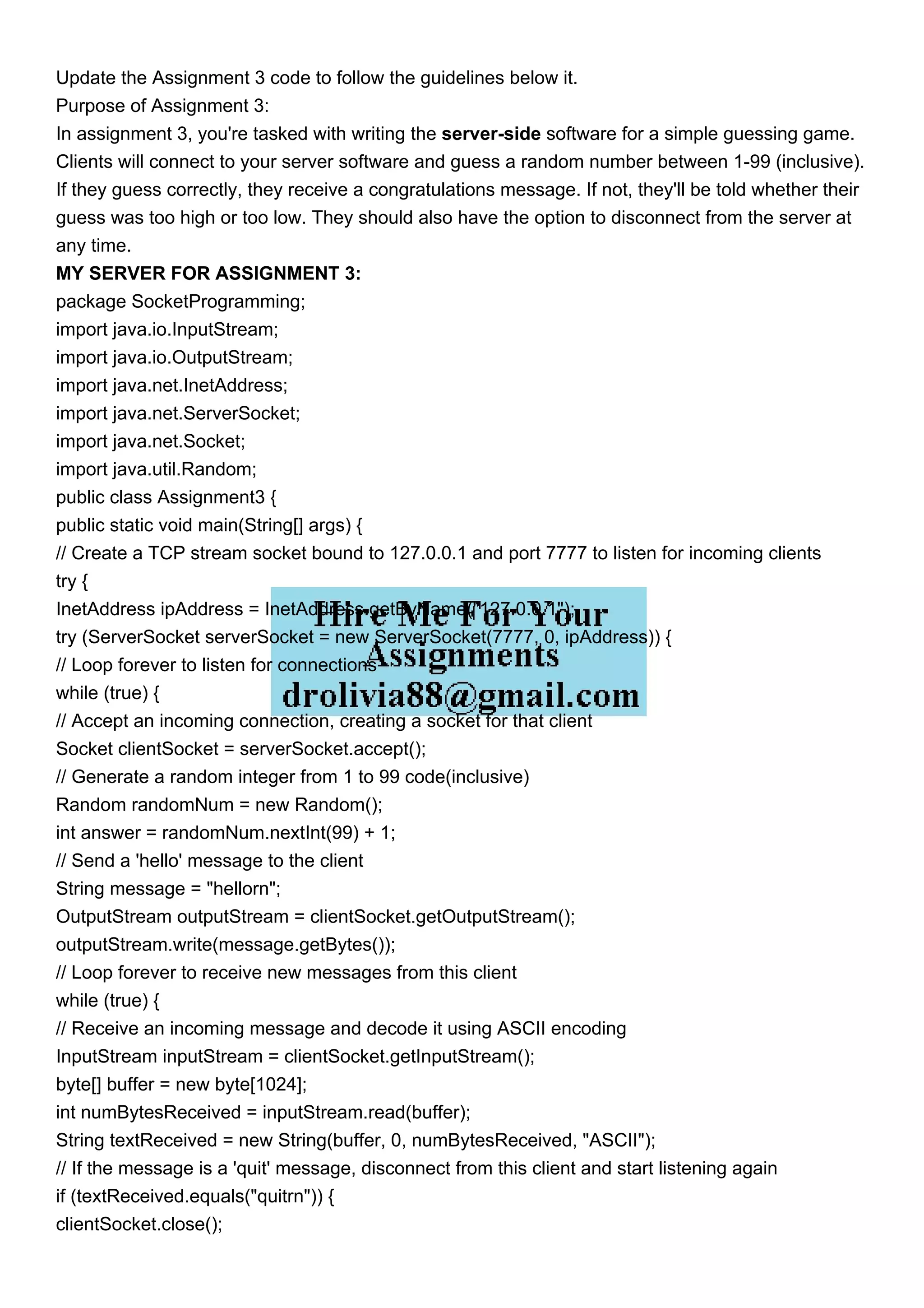 Update the Assignment 3 code to follow the guidelines below .pdf