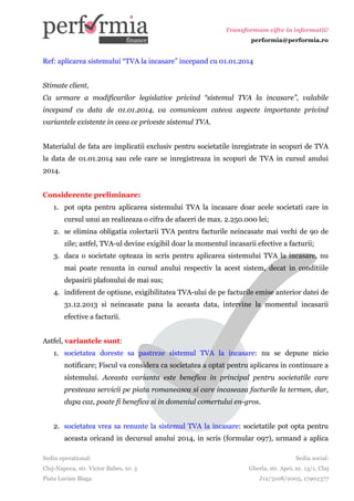 Update tva la incasare 2014 | PDF