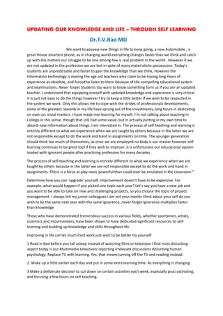 UPDATING OUR KNOWLEDGE AND LIFE – THROUGH SELF LEARNING | PDF