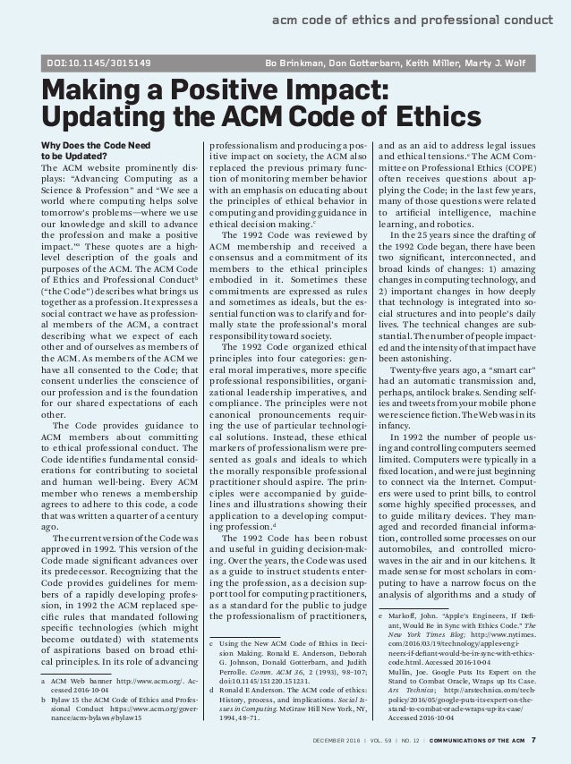 Updating the acm code of ethics