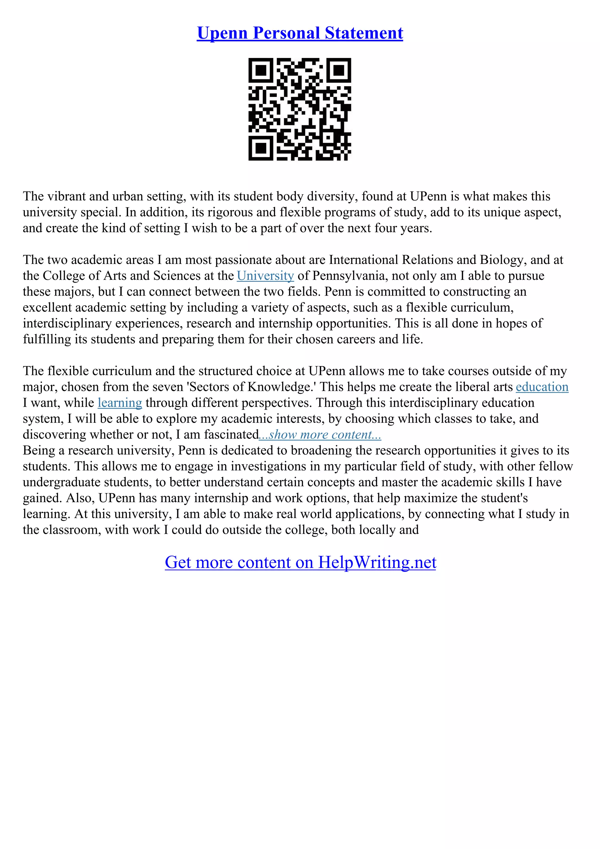 Upenn Application Essay | PDF