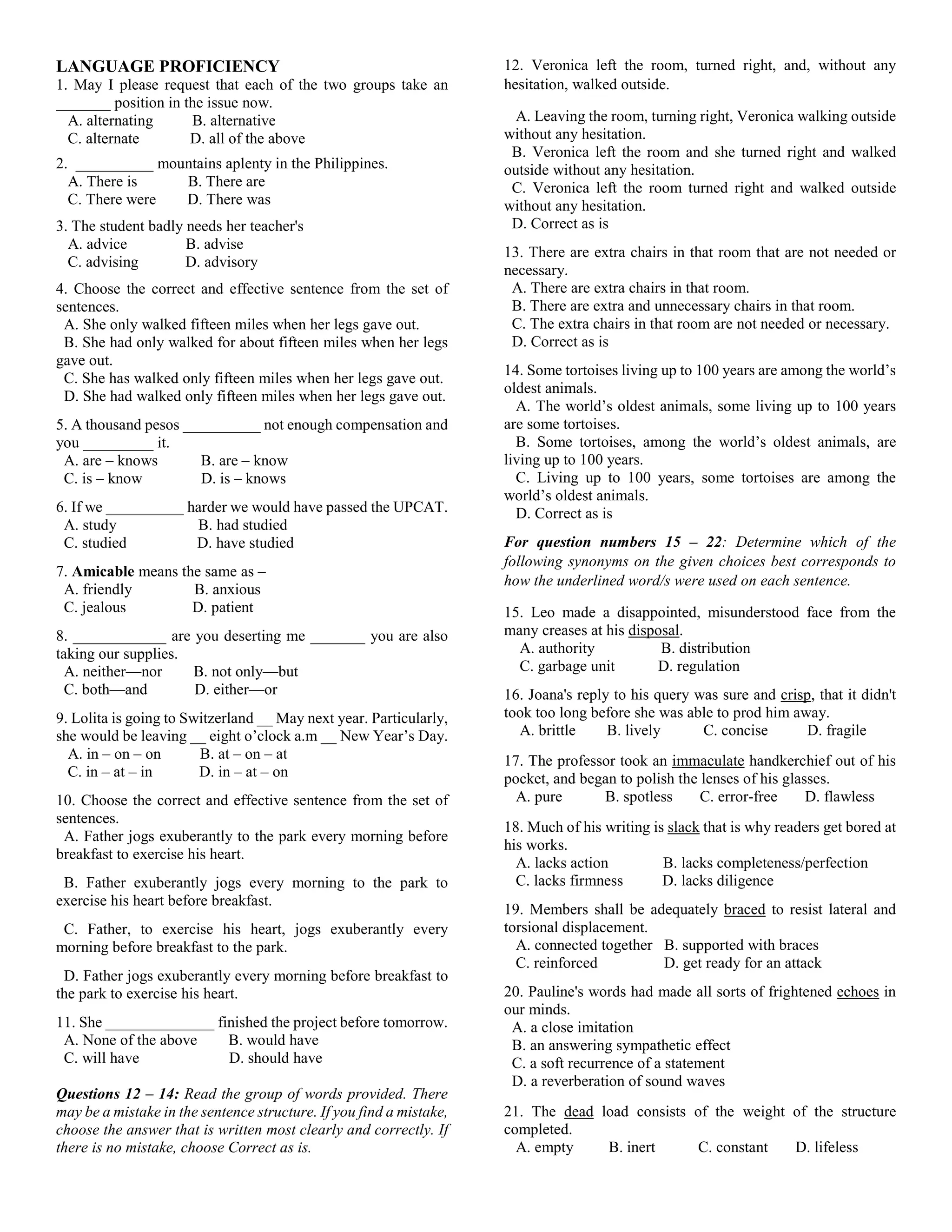 UPCAT Practice Examination | PDF