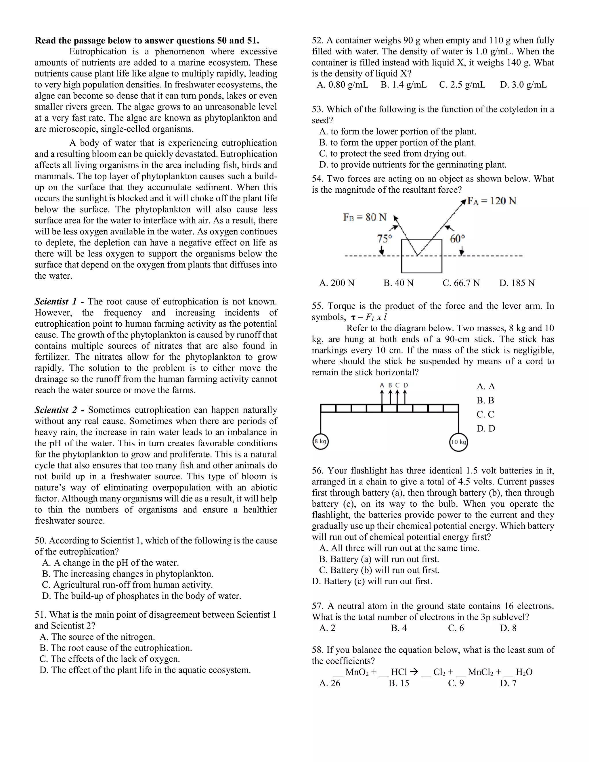 UPCAT Practice Examination | PDF