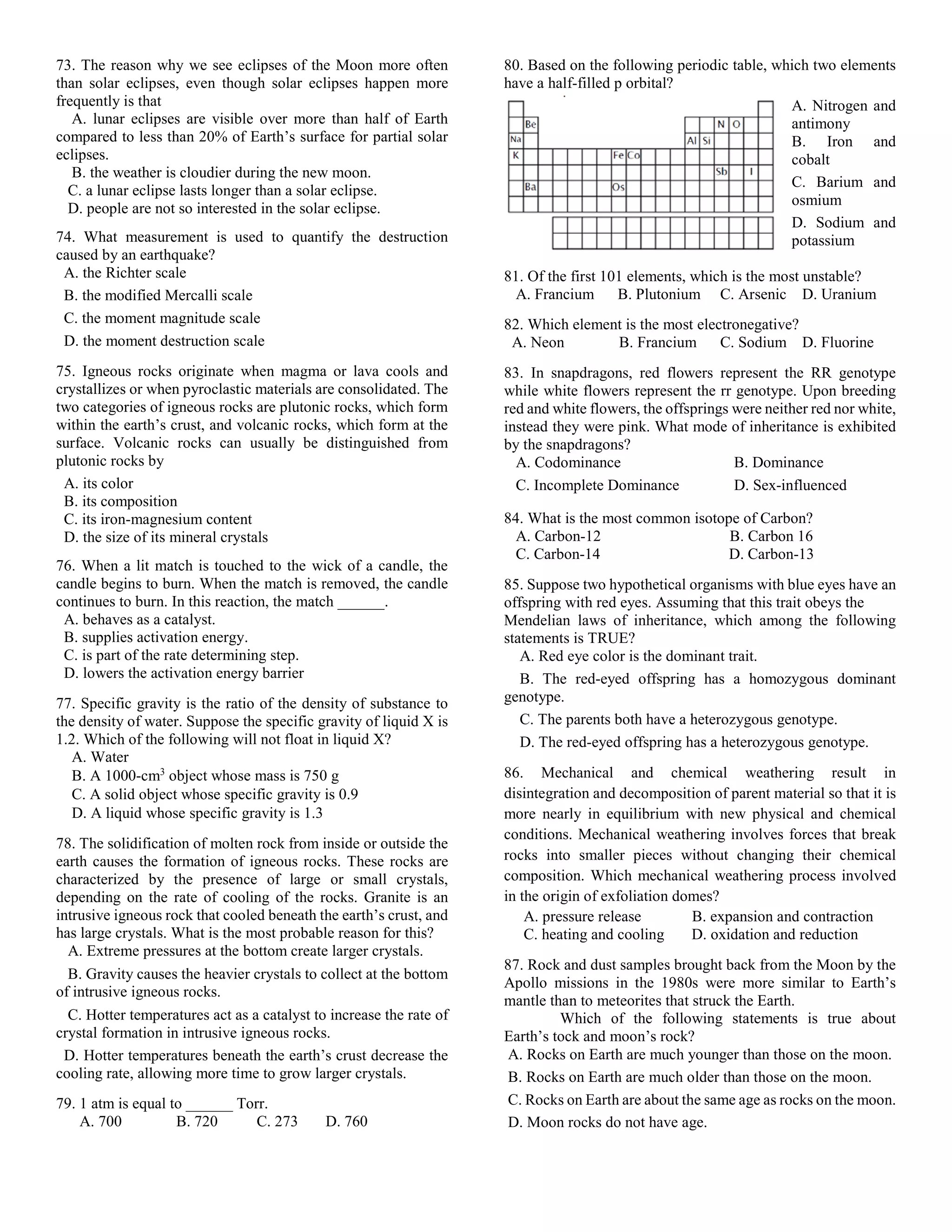 UPCAT Practice Examination | PDF