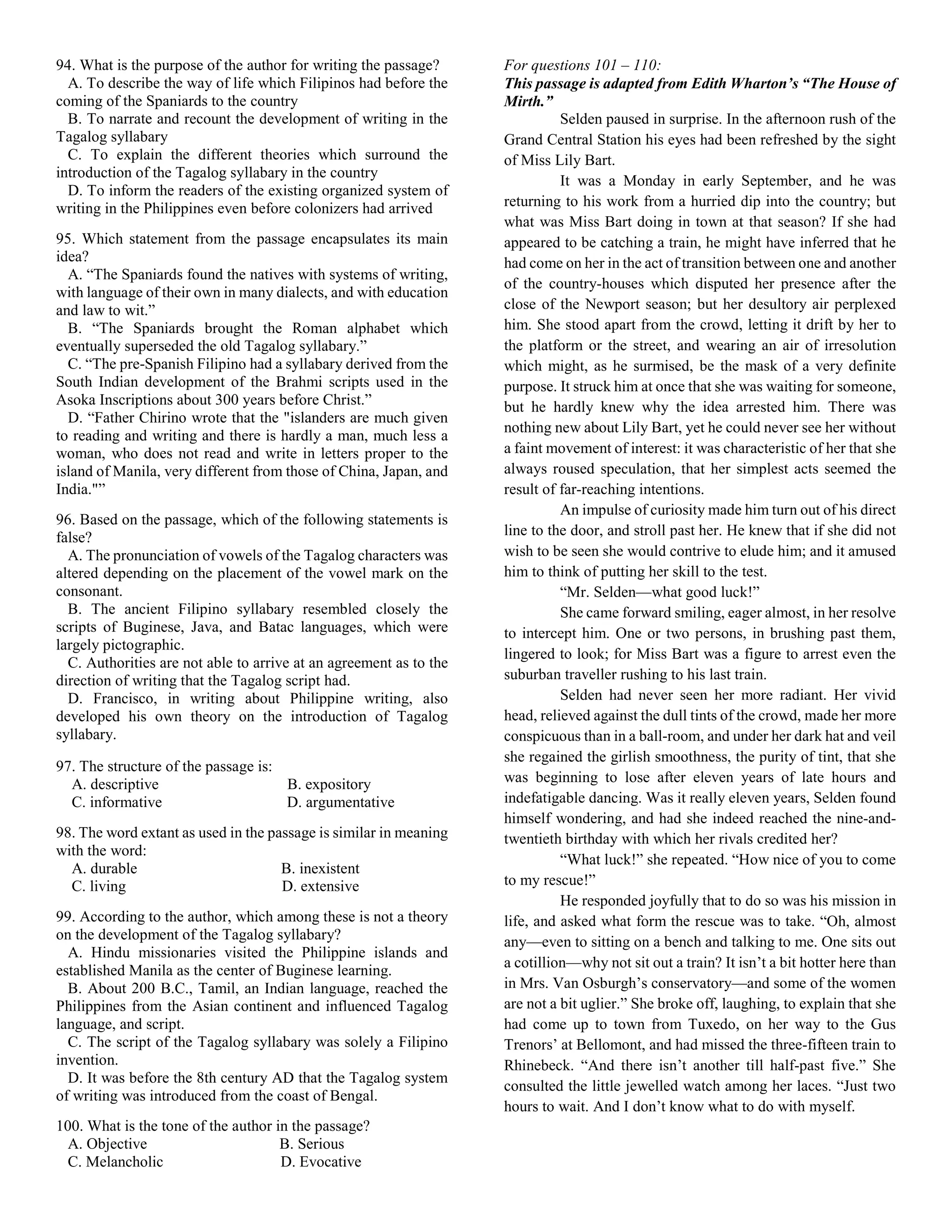 UPCAT Practice Examination | PDF