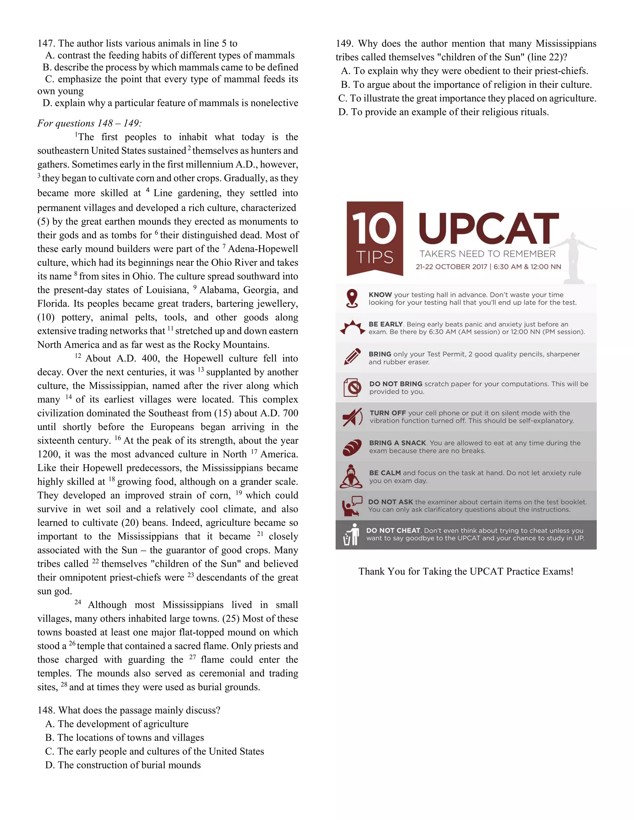 UPCAT Practice Examination | PDF