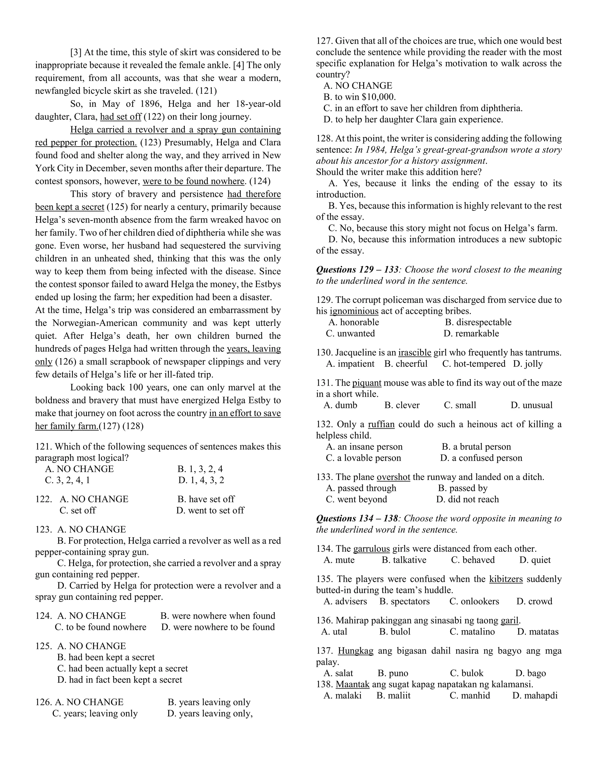 UPCAT Practice Examination | PDF