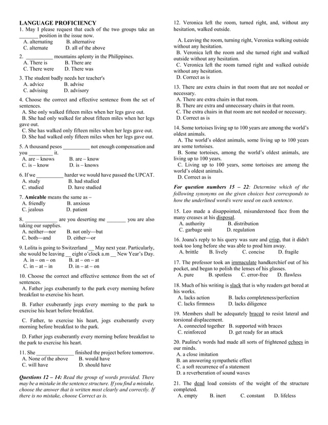 UPCAT Practice Examination | PDF