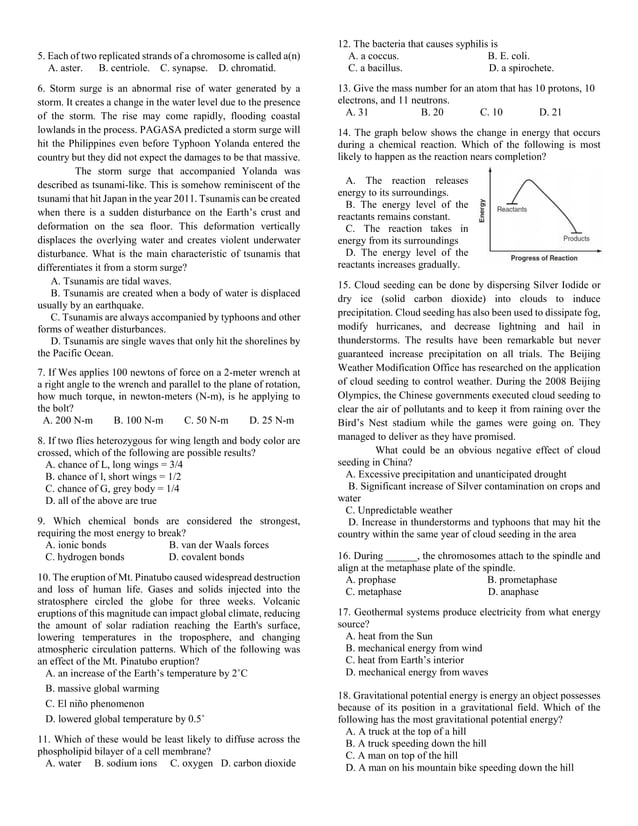 UPCAT Practice Examination | PDF
