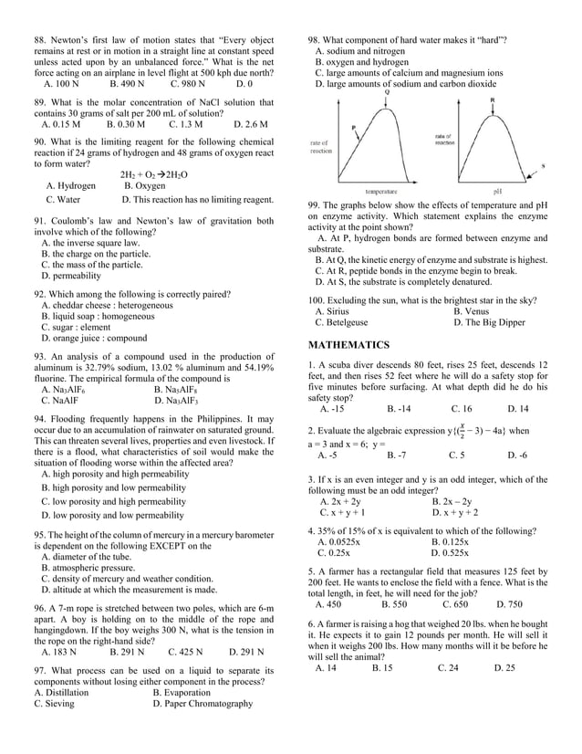UPCAT Practice Examination | PDF