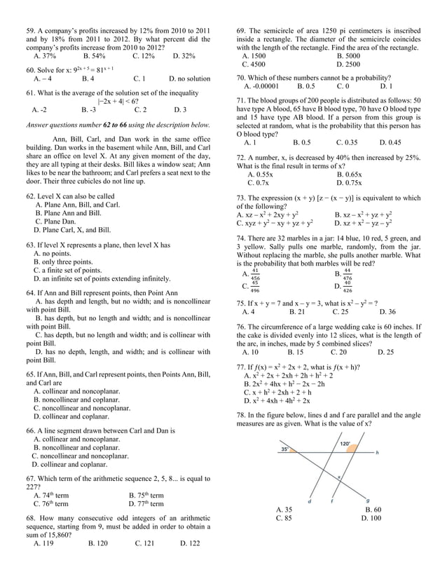 UPCAT Practice Examination | PDF