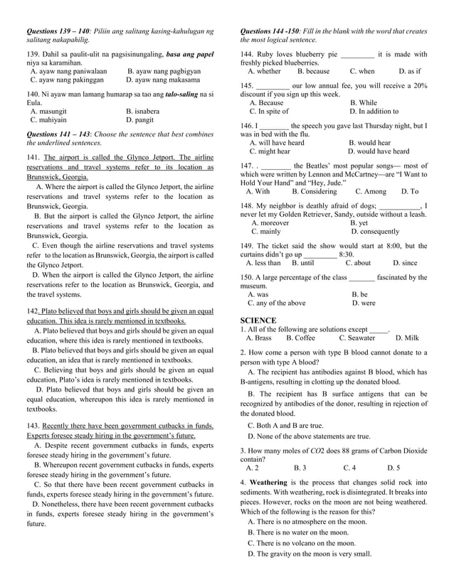 UPCAT Practice Examination | PDF