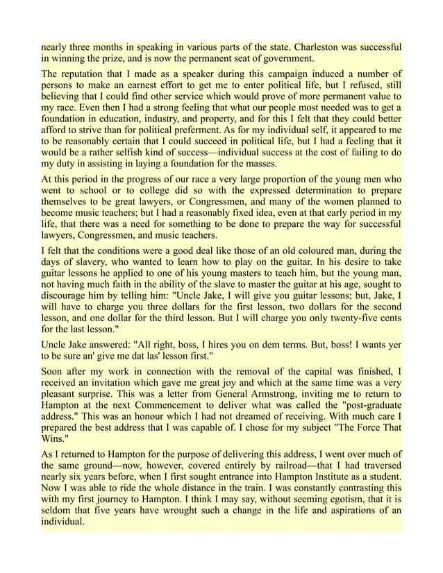 Up From Slavery - Booker T Washington | PDF