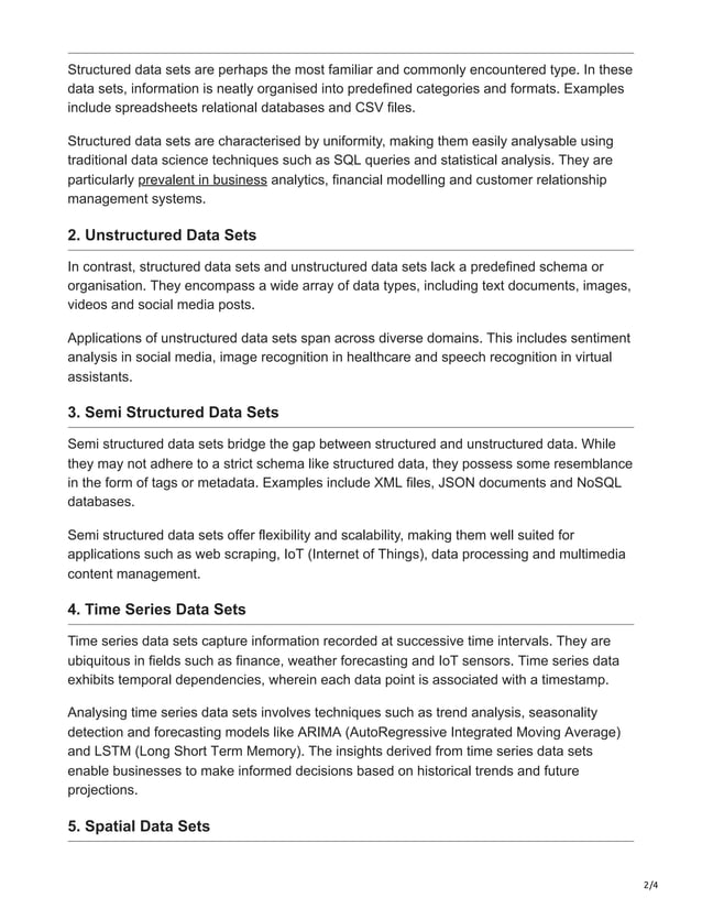 Types of Data Sets in Data Science | PDF | Databases | Computer ...
