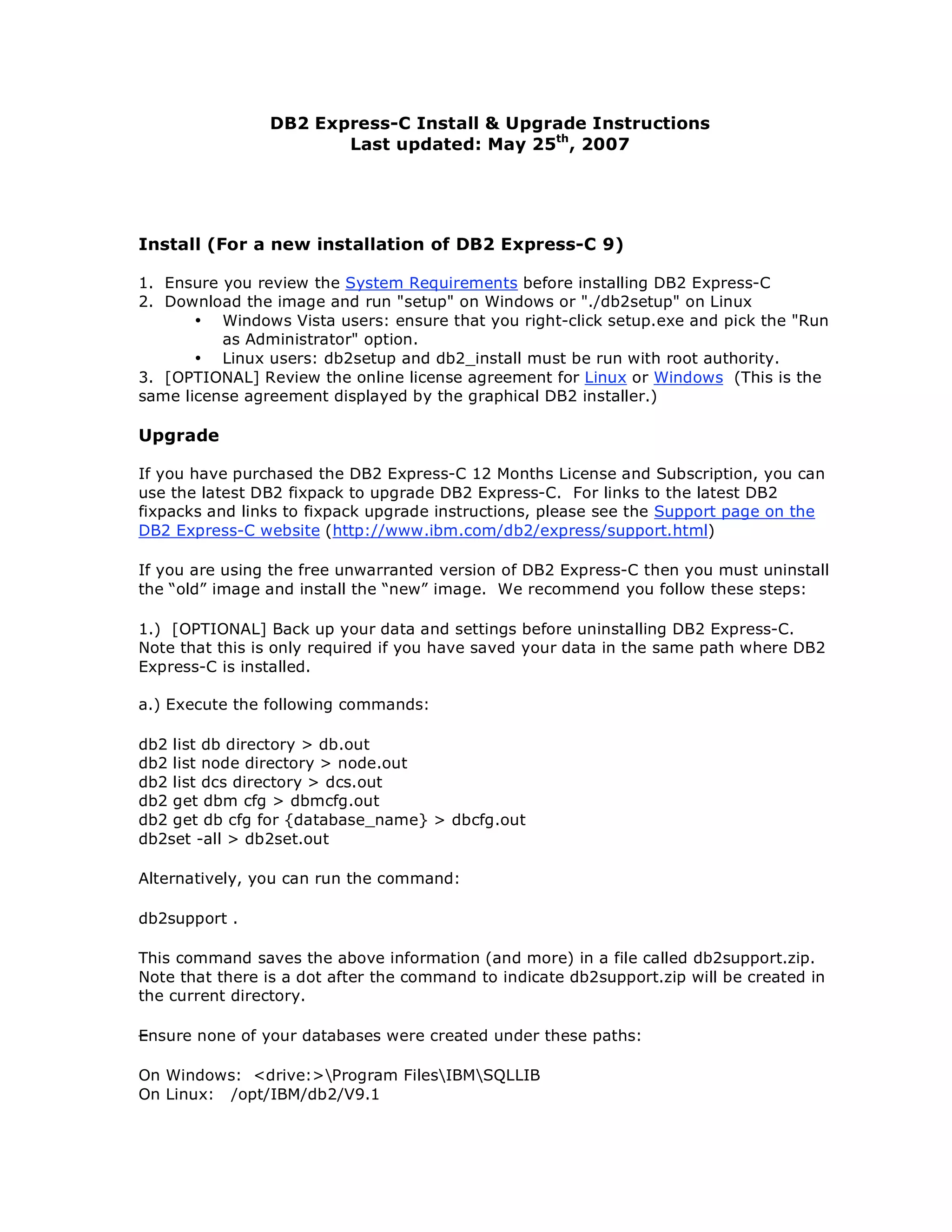 DB2 Upgrade instructions | PDF
