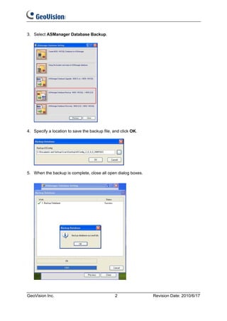 GeoVision : Access Control Solutions : How to : Upgrading AS Manager | PDF
