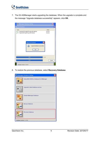 GeoVision : Access Control Solutions : How to : Upgrading AS Manager | PDF