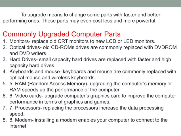 Upgrading the Computer Component | PPTX | Computer Peripherals | Computing