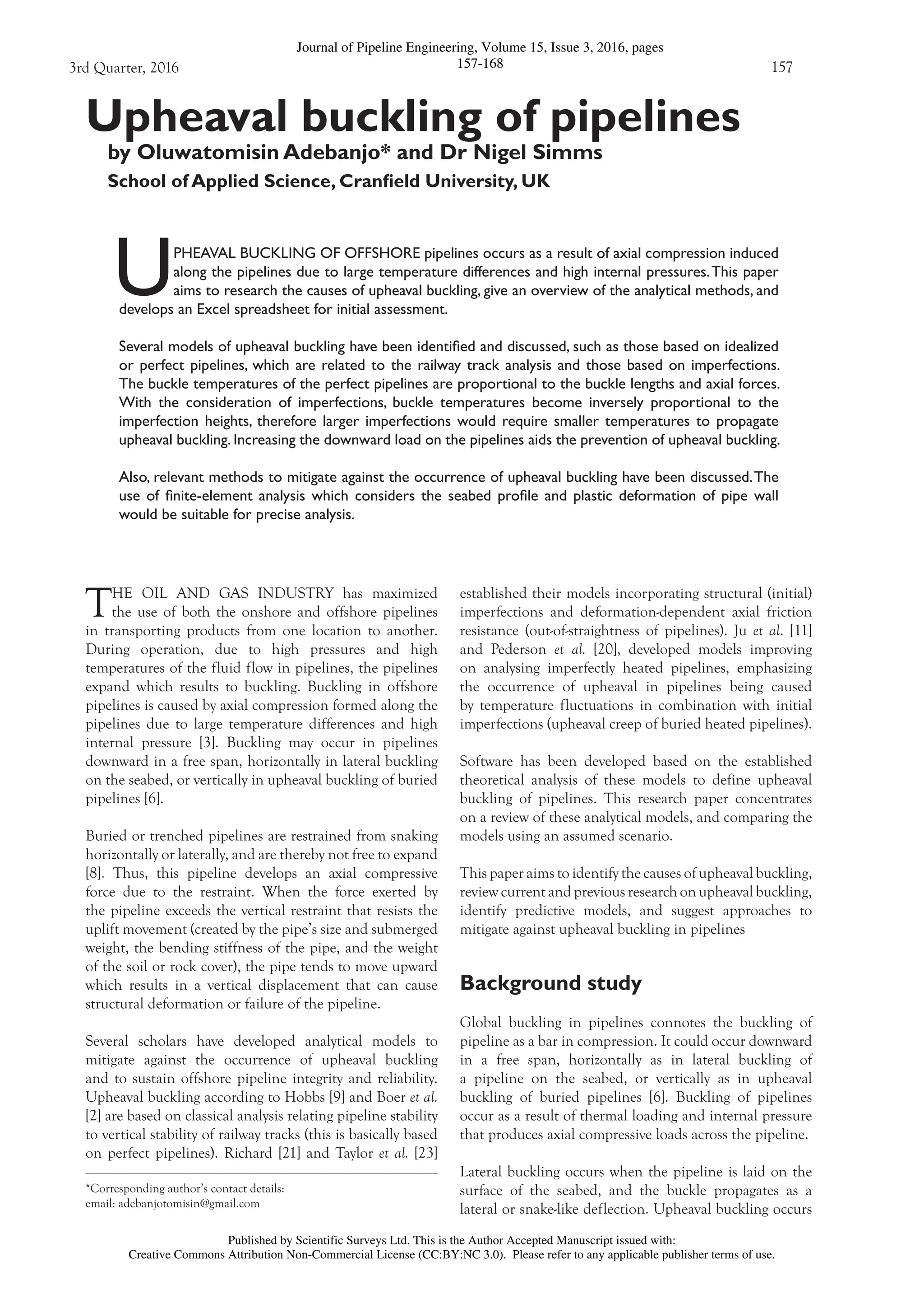 Overview of Upheaval buckling of pipelines.pdf