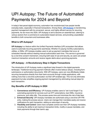 UPI Autopay The Future of Automated Payments for 2024 and Beyond | PDF