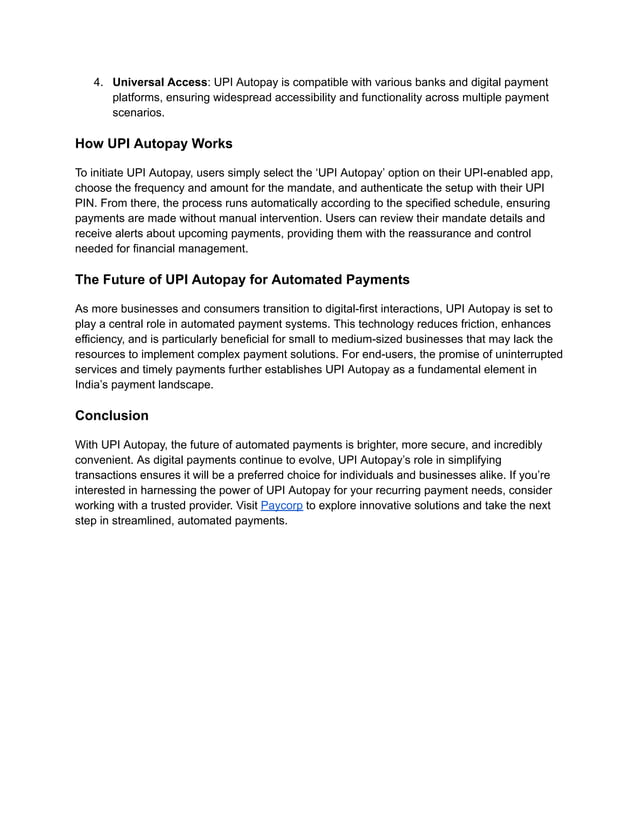 UPI Autopay The Future of Automated Payments for 2024 and Beyond | PDF