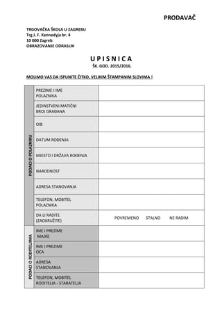 Upisnica prod | PDF