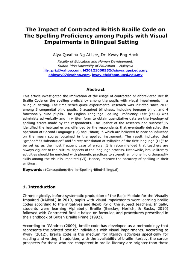 The impact of the usage of contracted British Braille Code on the ...